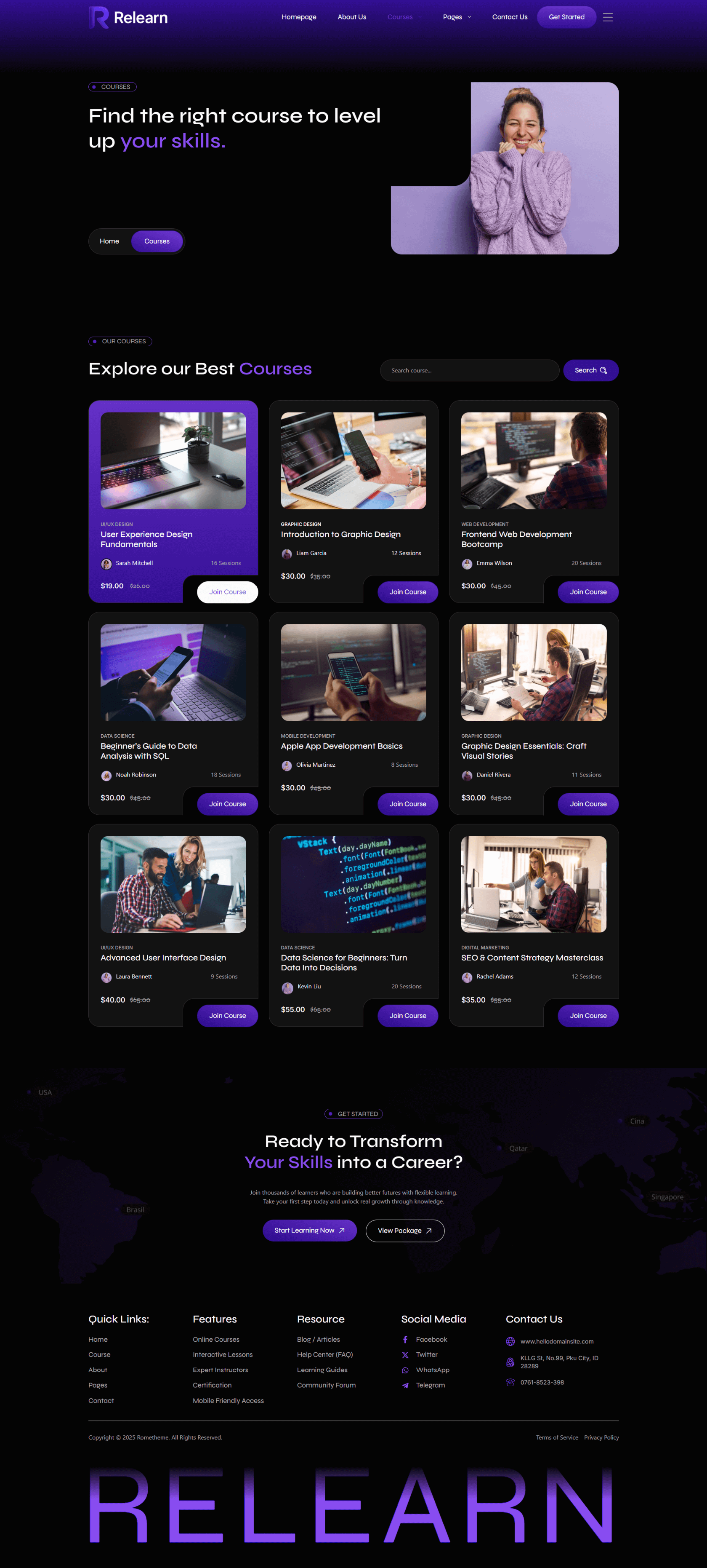 Relearn - Online Courses & E-Learning Elementor Template Kit by Rometheme